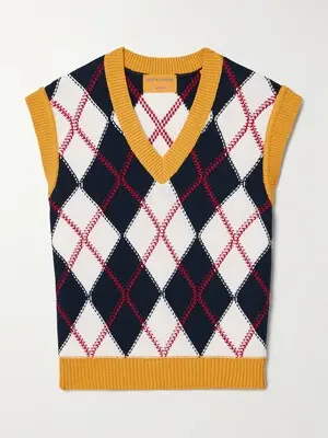 Guest In Residence Argyle Cotton-jacquard Vest - Multi