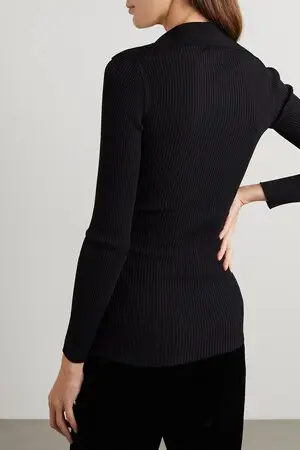 Saint Laurent Embellished Ribbed-knit Polo Sweater