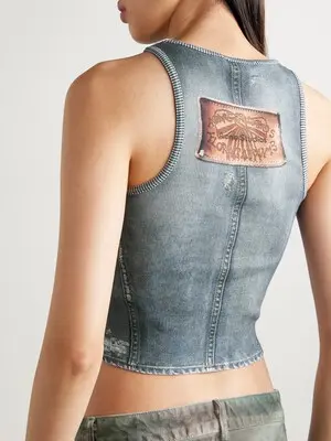 Acne Studios Cropped Ribbed Printed Tank - Blue