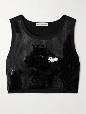 Rabanne Cropped Sequined Stretch-knit Top