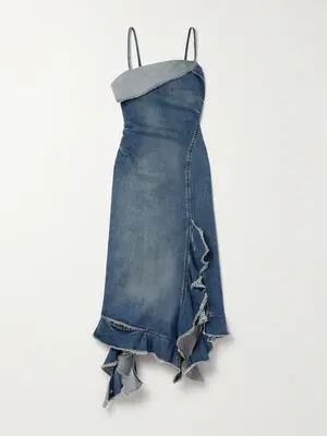 Acne Studios Frayed Distressed Denim Midi Dress