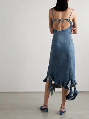 Acne Studios Frayed Distressed Denim Midi Dress