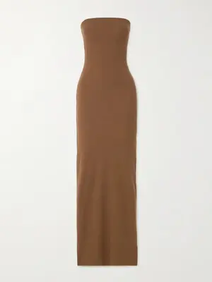 Eterne Strapless Ribbed Maxi Dress - Brown