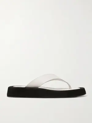 THE ROW Ginza Leather And Suede Platform Flip Flops - White