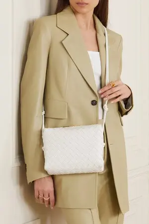 Bottega Veneta Loop Small Intrecciato Leather Shoulder Bag - White