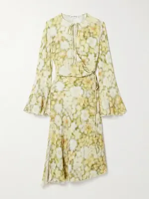 Acne Studios Wrap-effect Floral-print Hammered-crepe Mini Dress