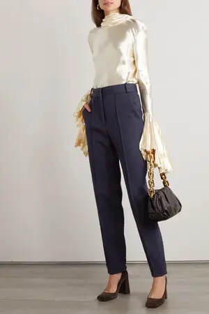 Tory Burch Pleated Wool-blend Tapered Trousers