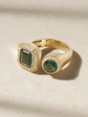 Jacquie Aiche 14-karat Gold, Diamond And Emerald Ring - Green