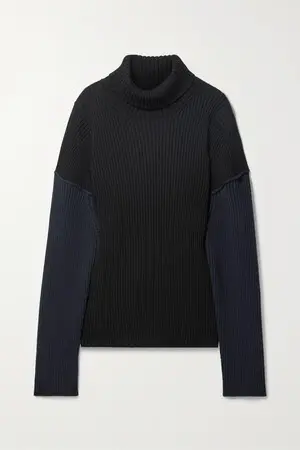THE ROW Dua Two-tone Ribbed Turtleneck Sweater - Black