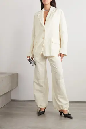 Acne Studios Cotton And Linen-blend Wide-leg Trousers With Frayed Trims