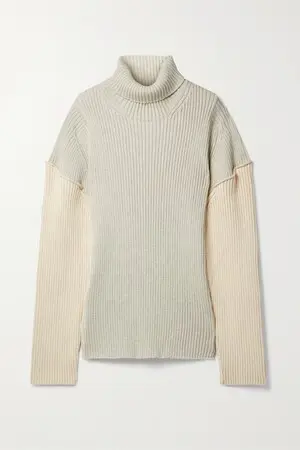 THE ROW Dua Two-tone Ribbed Cotton And Cashmere-blend Sweater - Neutrals