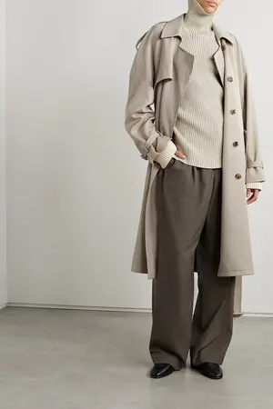THE ROW Dua Two-tone Ribbed Cotton And Cashmere-blend Sweater - Neutrals