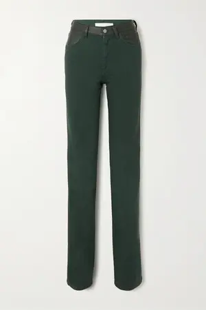 MAXIMILIAN Leather-trimmed High-rise Straight-leg Jeans