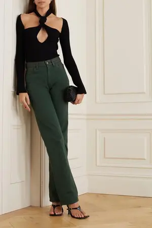 MAXIMILIAN Leather-trimmed High-rise Straight-leg Jeans