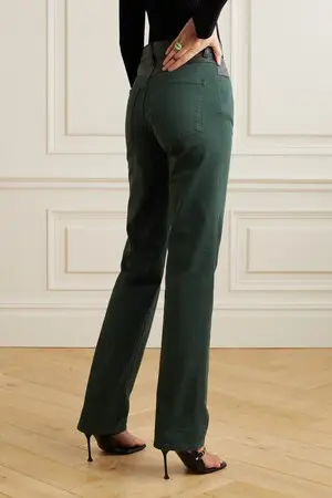 MAXIMILIAN Leather-trimmed High-rise Straight-leg Jeans