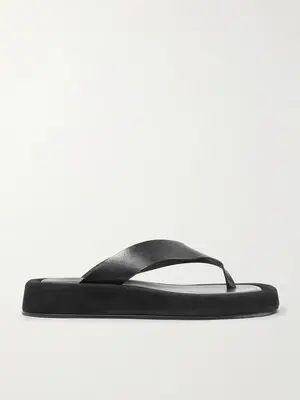 THE ROW Ginza Leather And Suede Platform Flip Flops - Black