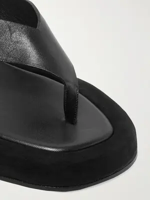 THE ROW Ginza Leather And Suede Platform Flip Flops - Black