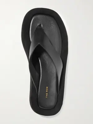 THE ROW Ginza Leather And Suede Platform Flip Flops - Black