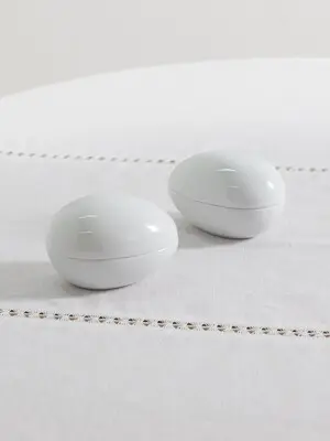 GOHAR WORLD Egg Porcelain Trinket Dishes, Set Of Two - White