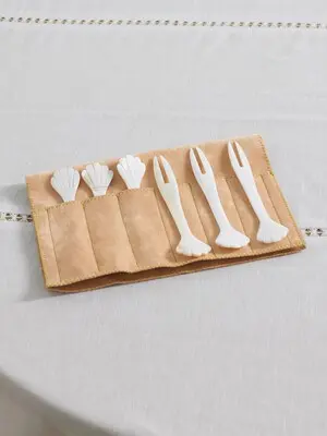 GOHAR WORLD Gohar World Set Of Six Mother-of-Pearl Seafood Picks Off-white