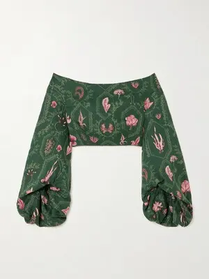 Agua Bendita Duria Floral-print Linen Top - Green