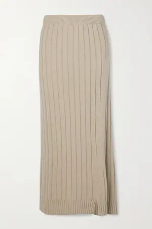THE ROW Dejan Asymmetric Ribbed Cashmere Midi Skirt