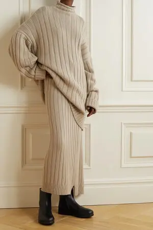 THE ROW Dejan Asymmetric Ribbed Cashmere Midi Skirt