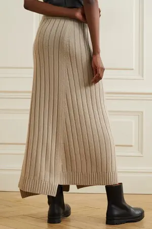 THE ROW Dejan Asymmetric Ribbed Cashmere Midi Skirt
