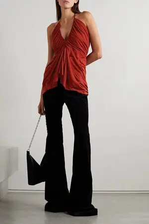 Rick Owens Lilies Open-back Gathered Jersey Halterneck Top