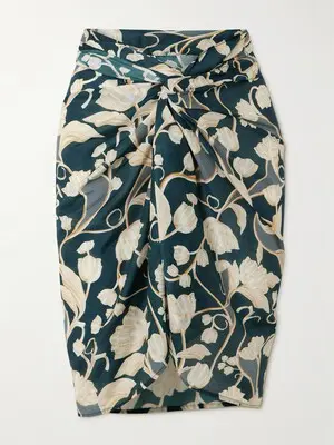Agua Bendita Net Sustain Emelina Floral-print Cotton And Silk-blend Pareo - Blue