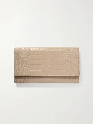 Smythson Marshall Croc-effect Leather Travel Wallet Neutrals