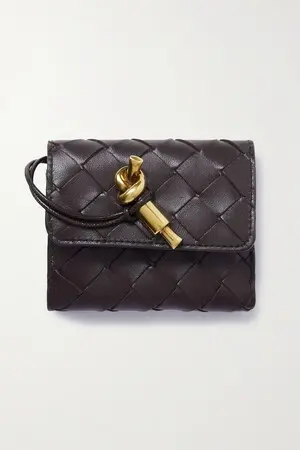 Bottega Veneta Andiamo Embellished Intrecciato Leather Cardholder - Brown