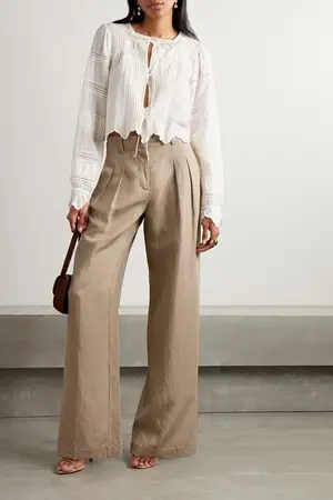 LoveShackFancy Adams Pleated Wide-leg Pants