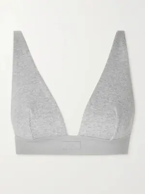 SKIMS Plunge Ribbed Cotton-blend Jersey Bralette - Gray