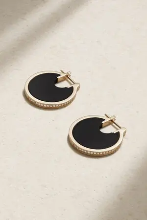 BY PARIAH Net Sustain Lenticular Onyx And Laboratory-grown Diamond Hoop Earrings - Black