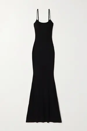 SKIMS Soft Lounge Ribbed Long Stretch-modal Slip Dress - Black
