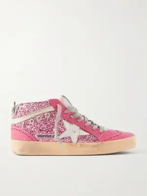 GOLDEN GOOSE Superstar Glittered Distressed Leather High-top Sneakers