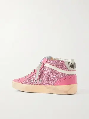 GOLDEN GOOSE Superstar Glittered Distressed Leather High-top Sneakers