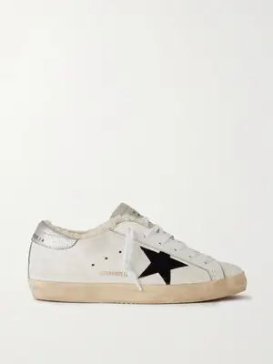 GOLDEN GOOSE Super-star Shearling-lined Distressed Sneakers - White