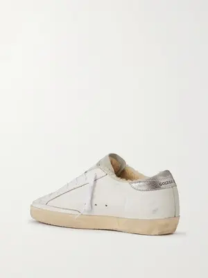 GOLDEN GOOSE Super-star Shearling-lined Distressed Sneakers - White