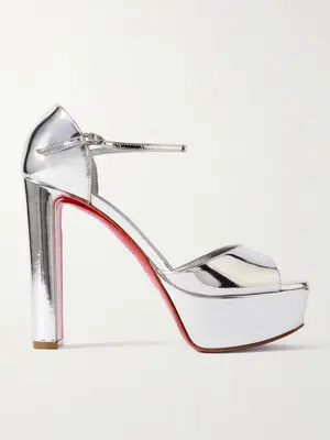 CHRISTIAN LOUBOUTIN Christian Louboutin Sandaloo 130 Mirrored-Leather Platform Sandals Silver