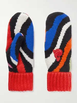 Emilio Pucci Appliquéd Wool-jacquard Mittens - Red