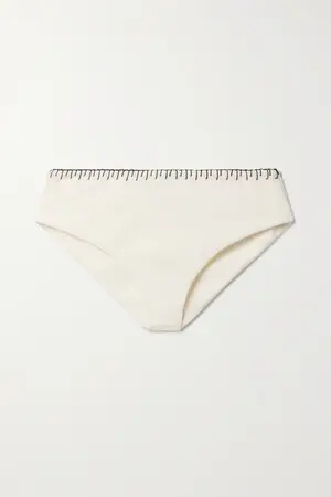 Marysia Barragan Embroidered Seersucker Bikini Briefs - White