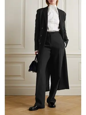 THE ROW Elia Wool And Silk-blend Piqué Straight-leg Pants