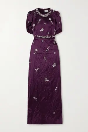 Erdem Crystal-embellished Crinkled-satin Gown