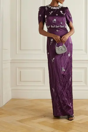 Erdem Crystal-embellished Crinkled-satin Gown