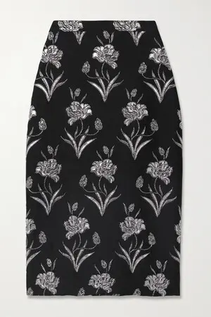 Erdem Maria Metallic Floral-jacquard Midi Skirt - Black