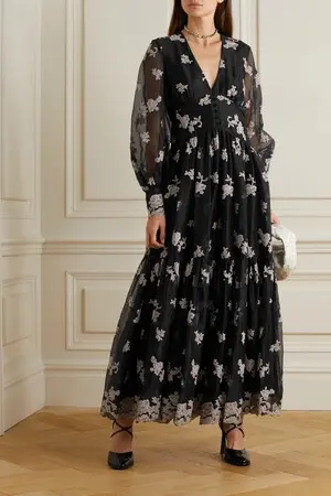 Erdem Tabetha Embroidered Silk-organza Maxi Dress