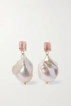 Mateo 14-karat Pearl And Rose Quartz Stud Earrings - Gold