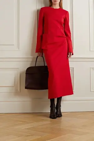 THE ROW Lucienne Ruched Wool-blend Midi Dress